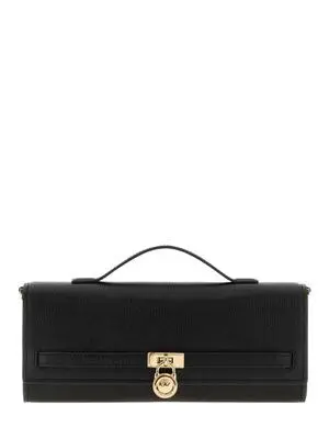 Michael Kors Medium Hamilton Moderne Leather Handbag With Turn Lock Closure - Black