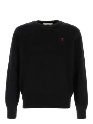 AMI Paris AMI Merino Wool Crew Neck Sweater With Embroidered Ami De Coeur Black