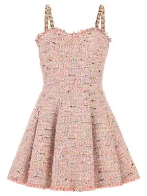 Balmain Multicolor Tweed Mini Dress With Chain Straps - Multicoloured