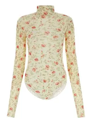 Prada Floral Print Long Sleeve Bodysuit - Printed