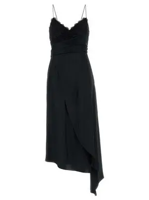 Moschino Lace Trimmed Satin Midi Dress - Black