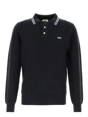 AUTRY Autumn-ready Merino Wool Knit Polo Shirt - Black
