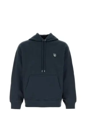 Maison Kitsuné Logo Embroidered Cotton Hoodie - Blue