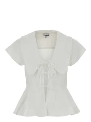 GANNI GANNI Cotton Poplin Top With Sailor Collar And Tie Detail