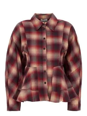 GANNI Embroidered Flannel Shirt - Checked