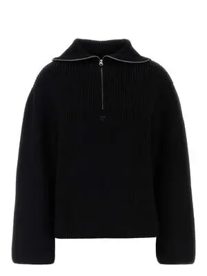 COURREGES Oversized Half-zip Merino Wool Sweater - Black