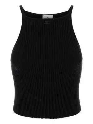 COURREGES Ribbed Viscose Blend Tank Top - Black