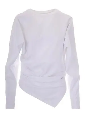GANNI GANNI Sheer Long Sleeve Wrap Hem Top Bright White
