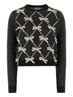 Moschino Bow Embellished Wool-blend Knit Sweater - Grey
