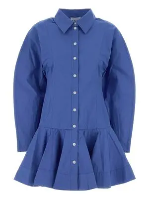 GANNI Stretch Poplin Mini Shirt Dress - Light Blue