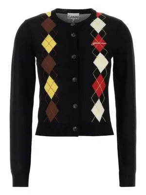 GANNI Argyle Knit Cardigan - Black