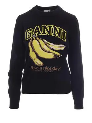 GANNI Organic Cotton Banana Graphic Sweater - Black