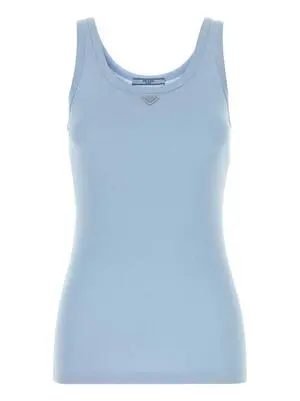 Prada Prada Lace-Up Tank Top In 100% Cotton Light Blue