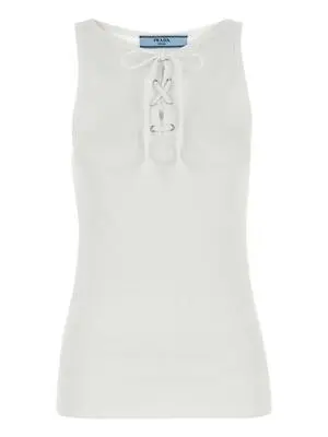 Prada Prada Lace-Up Tank Top In 100% Cotton White