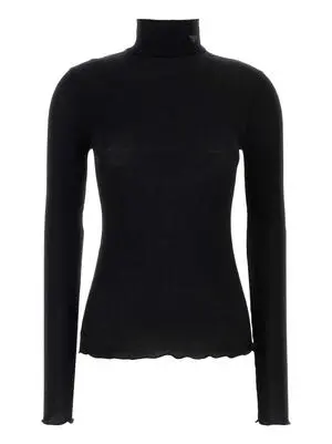 Prada Ribbed Wool-silk Blend Turtleneck Sweater - Black