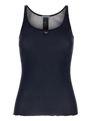Prada Ribbed Silk Tank Top - Blue