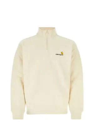 Carhartt Work In Progress Carhartt WIP-Style Half-Zip Cotton Blend Sweatshirt With American Script Logo White