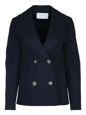 Harris Wharf London Diagonal-cut Peacoat In Loro Piana Fabric - Navyblue