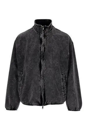 DIESEL® DIESEL Washed Denim Zip-Up Jacket With Stand Collar Black/denim
