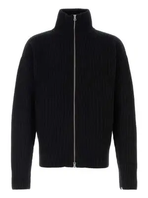 Extreme Cashmere Zip Up Ribbed Knit Cardigan - Black