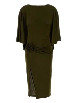 Blumarine Viscose Jersey T-shirt Dress With Rose Detail - Green