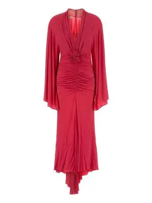 Blumarine Ruched V-neck Dress - Pink