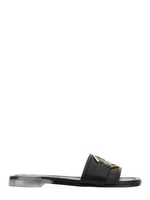 Moncler Leather Bell Slippers With Gold Tone Detailing - Black
