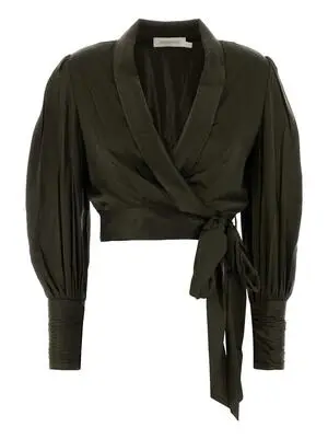 Zimmermann Silk Wrap Blouse With Tie Detail - Green