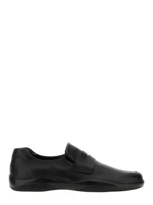 Prada Leather Loafers With Rubber Sole - Black