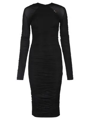 Elisabetta Franchi Long-sleeve Ruched Midi Gown - Nero