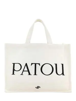 PATOU Canvas Shopping Handbag With Shoulder Strap - White