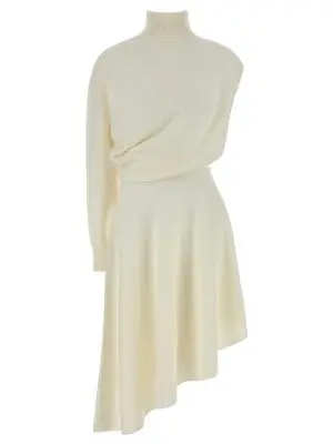 Alaïa Ivory Wool Mini Dress With Draped Skirt - White