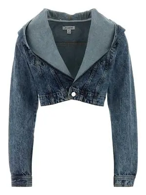 Alaïa ALAIA Cropped Denim Jacket With Spread Collar Light Blue