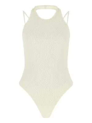 ANDREĀDAMO Stretch Viscose Blend Halter Neck Bodysuit - White