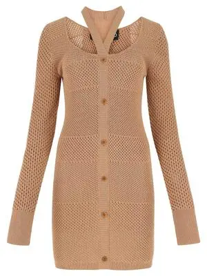 ANDREĀDAMO Biscuit Mesh Knit Mini Dress - Brown