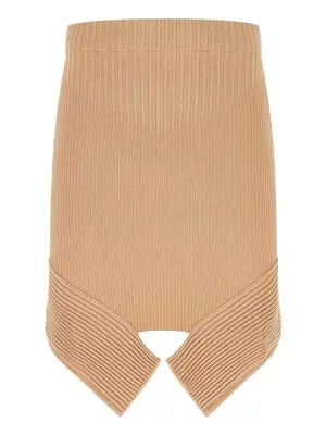 ANDREĀDAMO Ribbed Stretch Viscose Blend Midi Skirt - Neutrals