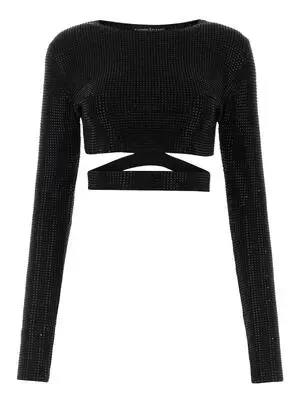 ANDREĀDAMO Embellished Viscose-blend Top - Black