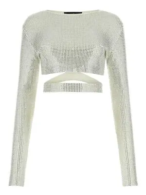 ANDREĀDAMO Embellished Viscose-blend Top - White