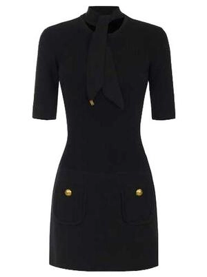 Elisabetta Franchi Knit Dress With Tie Detail And Buttoned Pockets - Nero