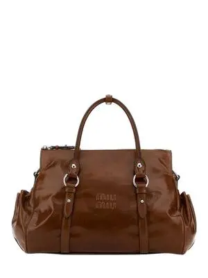 Miu Miu Vitello Leather Handbag With Adjustable Shoulder Strap - Brown