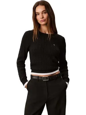 Calvin Klein Cable Knit Crewneck Sweater - Black