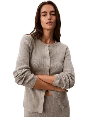 Calvin Klein Smooth Cotton Rib Cardigan - Grey Heather
