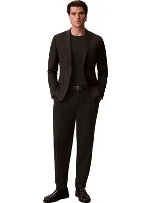 Calvin Klein Tapered Pleated Wool Blend Pants - Black