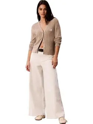 Calvin Klein Cotton Twill Wide Leg Pants - Marshmallow