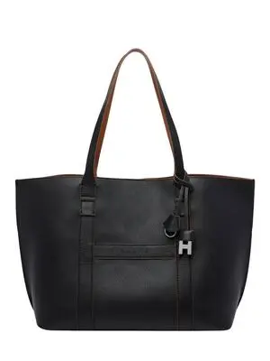 Hogan Script Calf Leather Tote Bag With Internal Pouch - Black