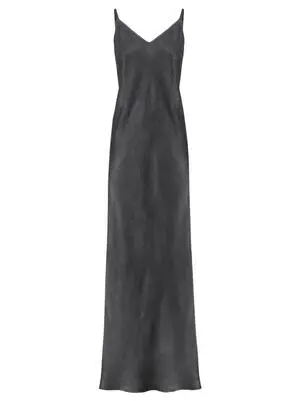 Pinko Maxi Dress With V-neck And Satin Finish - Grey