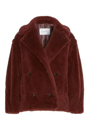 Max Mara Alpaca And Wool Teddy Fabric Cropped Biker Jacket - Rust