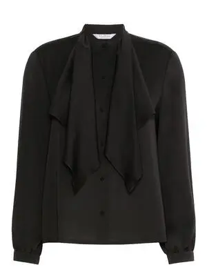 Max Mara Ruffled Silk Charmeuse Shirt - Black