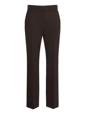 Max Mara Slim Double Woolen Cloth Trousers With Leather Straps And Maxmarabesque Plate - Dark Brown