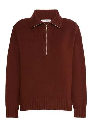 Max Mara Max Mara Cashmere Yarn High-Neck Quarter Zip Sweater Rust